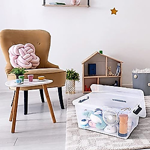 Lifetime Home (6 Pack) 42 Qt. [UPGRADED] Plastic Storage Bin Tote Organizing Container with Ultra Durable Lid and Secure Latching Buckles, Stackable, Extra Strength Clear with Black Handle