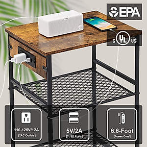 SEHERTIWY Nightstand with Charging Station, Nightstands Set of 2, Side Tables Living Room, Bed Side Table/Night Stand, 3-Tier End Tables with USB Ports and Power Outlets