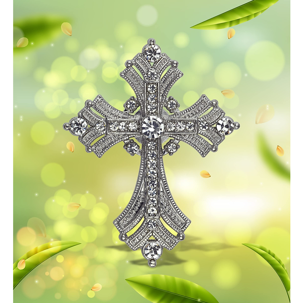 Aqua79 Fleur De Lis Sparkling Refrigerator Magnet - Silver Sparkling Charm Rhinestones Crystals, Cute Sparkly Cross Magnet for Kitchen Door Fridge, Cool Home and Office Novelty Decor - 2.75 Inch