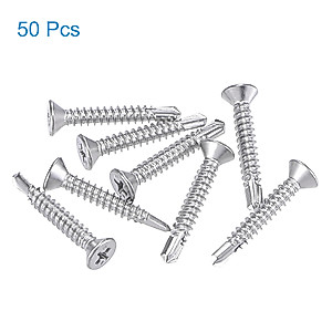 uxcell Phillips Head Self Drilling Screws, 10 x 1 1/16" 410 Stainless Steel Full Thread Sheet Metal Screw 50pcs
