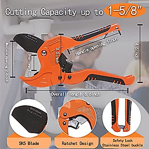 Zantlea Pipe and Tube Cutter, Ratcheting Hose Cutter One-hand Fast Pipe Cutting Tool with Ratchet Drive for Cutting Less Than 1-1/4" O.D. PEX, PVC, and PPR Pipe