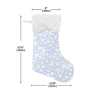 Kigai Christmas Stockings Bright Blue Flowers Large Candy Stockings Stuffers Kids Cute Xmas Sock Decorations 1PC for Home Holiday Party 12" x18"