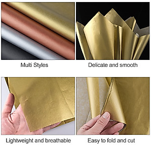 MIAHART 90 Sheets Metallic Gift Wrapping Paper Tissue Paper Bulk for Christmas Weddings Birthday Graduation Party Decor DIY Arts Crafts 20x14Inch (Metallic Gold Silver Rose Gold and Black)