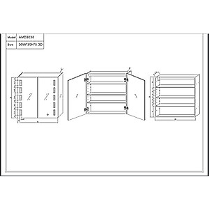 Bathroom Medicine Cabinet, Aluminum, Recessed/Surface Mount, 30" x 30", 2 Door, Mirrored w/LED
