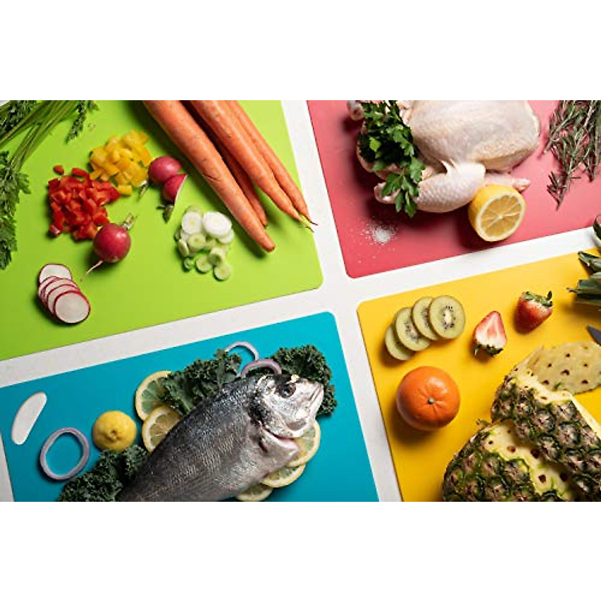Bellemain Extra Thick Flexible Plastic Cutting Board Mats Non-Skid with Food Color Codes (Set of 4) (15"x11")