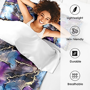 SUMIANYH Twin Size Comforter Set with Pillowcase, Blue Purple Marble Stone, Bedroom Decor Dye Green Gold Flower Leaf Watercolor Abstract Cozy Bedding for Kids and Adults, Soft Bed Set