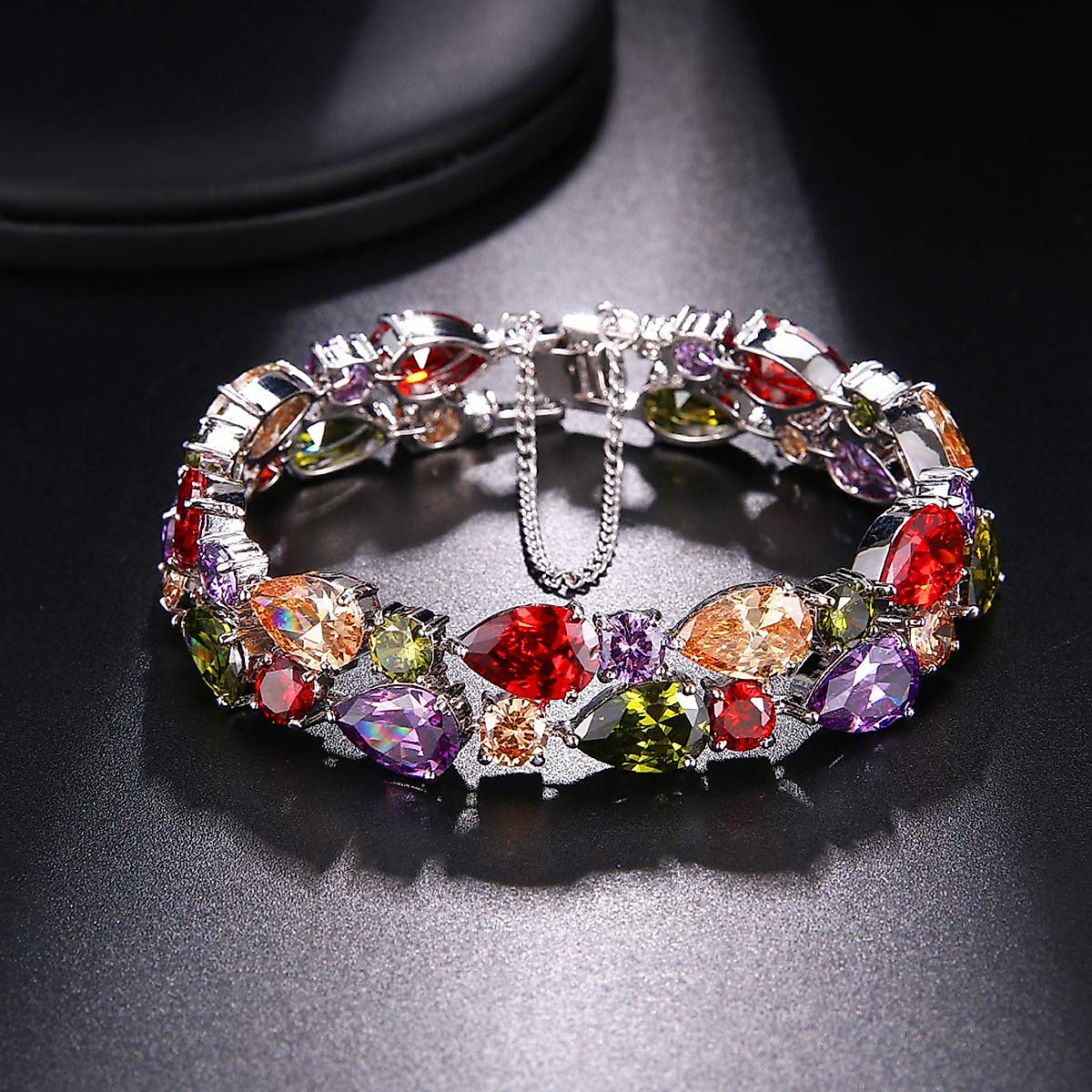 Orglace Classic Ladies Bracelet,Simulated Birthstone,Created Garnet Amethyst Morganite Peridot,White Cubic Zirconia for Women