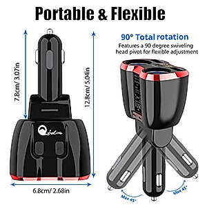 Cigarette Lighter Splitter QC 3.0, 2-Socket USB C Car Charger Adapter Type C Multi Power Outlet 12V/24V 80W DC with LED Voltmeter Switch Dual USB Port for iPhone GPS Dashcam iPad Android Samsung