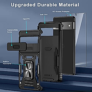 for Pixel 7 Case,Google Pixel 7 Case with Slide Camera Cover+Screen Protector (1 Pack),[Camera Protection] [Magnetic Rotate Kickstand] Military Grade Shockproof Heavy Duty Protective Cover-Black