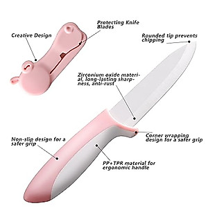 YUSOTAN Ceramic Paring Knife - 4-Inch with Sharp Ceramic Blade and Unique Hippopotamus Cover - Handle Fruit and Vegetables Kitchen Knife (Pink)