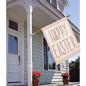 Easternproject Happy Easter Rabbit House Flag Double Sided Pink White Stripes Easter Bunny Burlap Garden Flags Spring Rustic Farmhouse Yard Outdoor Decoration 28x40 Inch