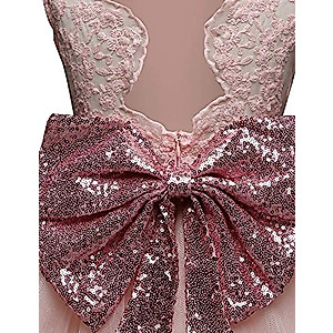 Pink Backless Sequin Elegant Tutu Fluffy Pageant Wedding Dresses for Toddler Baby Kids Elegant Bridesmaid Clothes Romantic Vintage Birthday Bow Skirt Size 12-18 Months Age 1-2 Pink 90