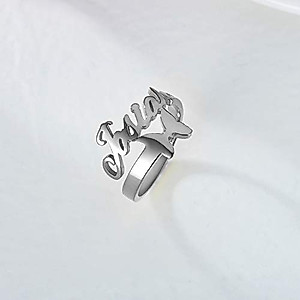LONAGO Personalized Name Ring with Heart, Customized Name Stacking Ring Gift for Women