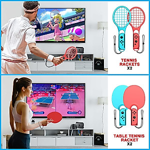 CXY CHYUHSIN Switch Sports Accessories Bundle 18 in 1 for Nintendo Switch Sports Accessories Compatible with Switch/Switch OLED with Tennis Racket/ Golf Clubs/ Sword Wrist Bands/ Leg Strap