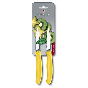 Victorinox 8 cm Pointed Tip/Serrated Edge Blister Packed Paring Knife, Pack of 2, Yellow