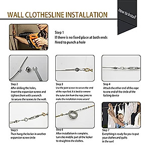 MHY 32Ft Clotheslines,Outdoors 304 Stainless Steel Clothes Line,Heavy Duty Cable Wire Rope String with Retractable System，Windproof Clothes Rope for Outdoor/Indoor/Home/Drying/Curtain Hanging