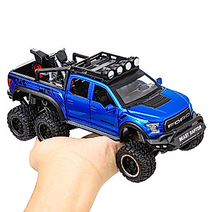 SASBSC Toy Pickup Trucks for Boys F150 Raptor Diecast Metal Model Car with Sound and Light for Kids Age 3 Year and up Blue