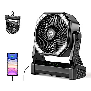 AddAcc 20000mAh Battery Operated Fan, Portable Rechargeable Desk/Camping Fan with Light and Hook, 270° Pivot 4 Speeds Battery Powered Outdoor Fan for Tent Car Trip Sleep Hurricane Power Outages…