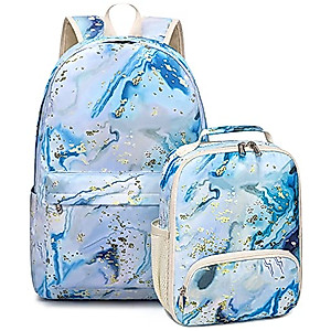 Bluboon Backpack for Girls Kids Backpack with Lunch Box Marble School Bookbag Set for Kindergarten Elementary School Supplies