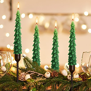 EBaokuup 4 Pcs Christmas Tree Taper Candles-10 Inches Unscented Tree Shaped Taper Candles-Green Christmas Decorative Tree Candles for Home Wedding Decor Holiday Gifts