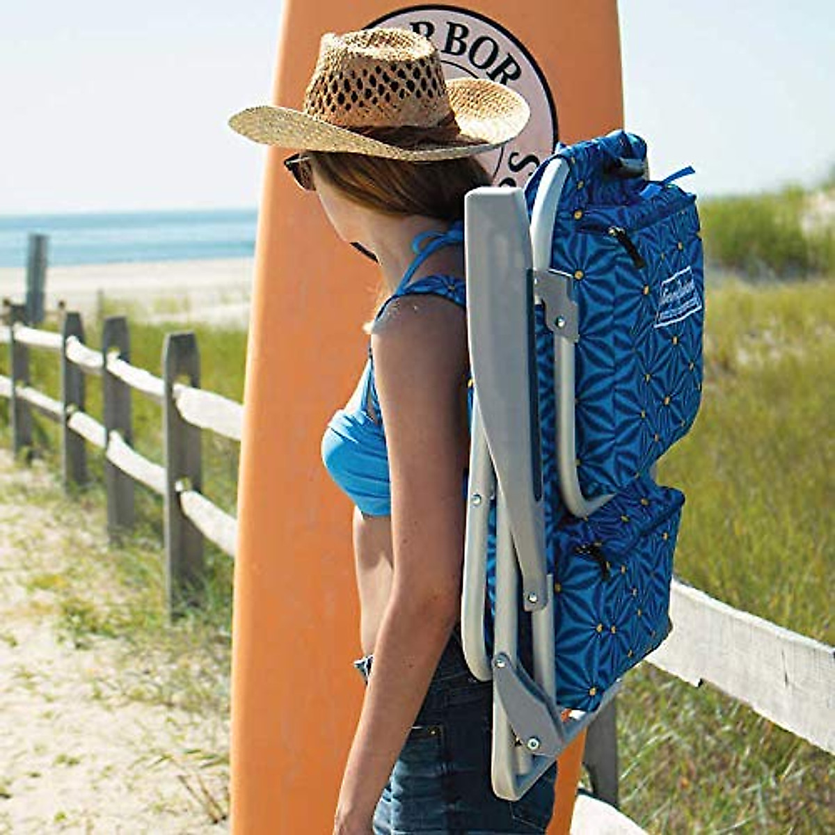 Tommy Bahama Backpack Cooler Beach Chairs - Blue Floral