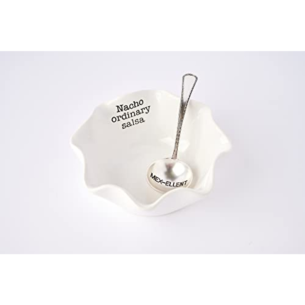 Mud Pie Salsa Ceramic Dip Cup Set, Nacho, White & Silver