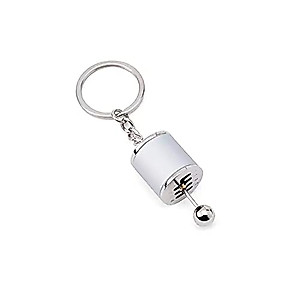 cueclue 1 Pack Car Shifter Keyring, Polished Metal Key Chain Model, 6 Speed Gear Key Clip, Universal Mini Keychain (Silver)