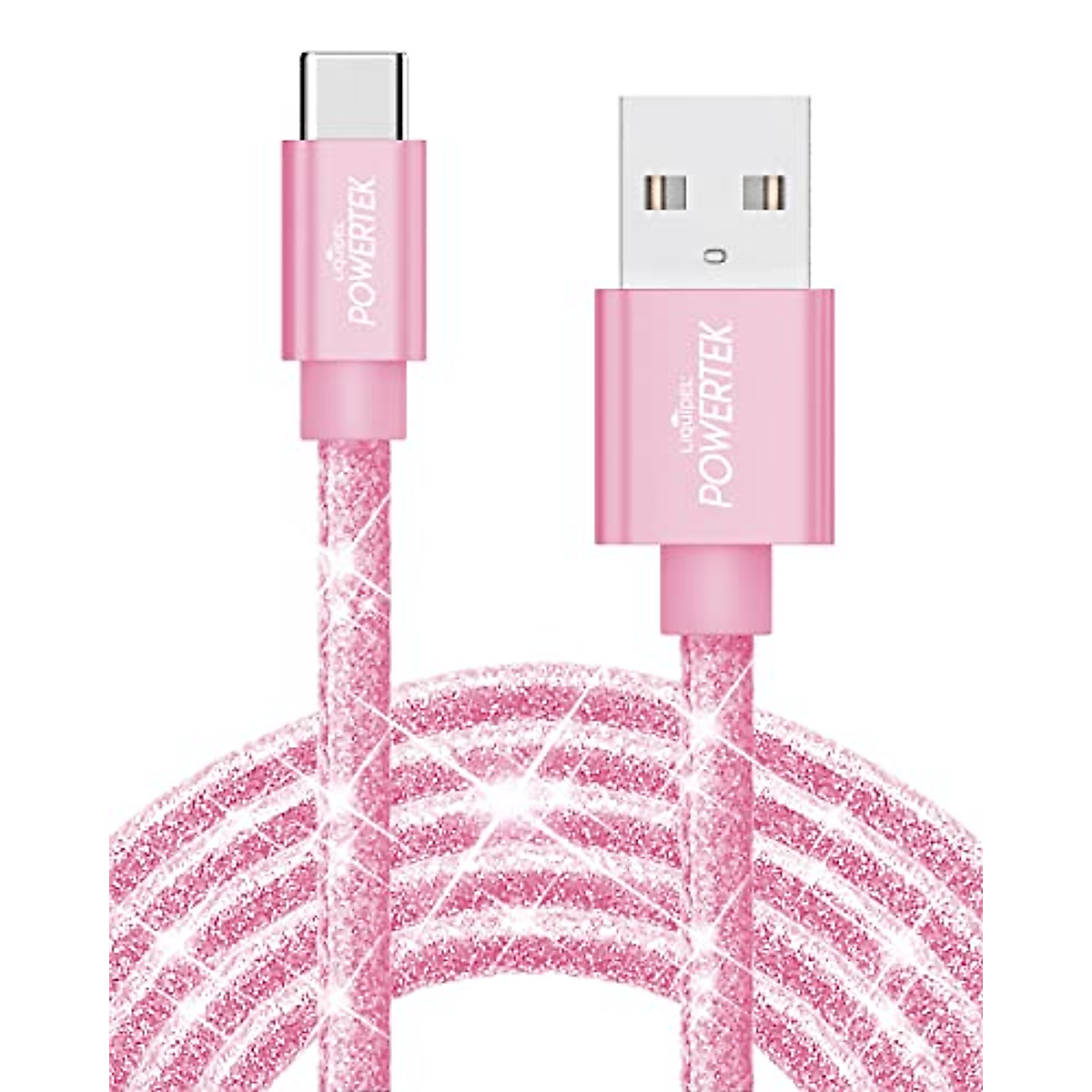 LIQUIPEL USB Type C Cable 6ft, USB A 2.0 to USB-C Fast Charger Extra Long Durable, Glitter Cables (Pink)