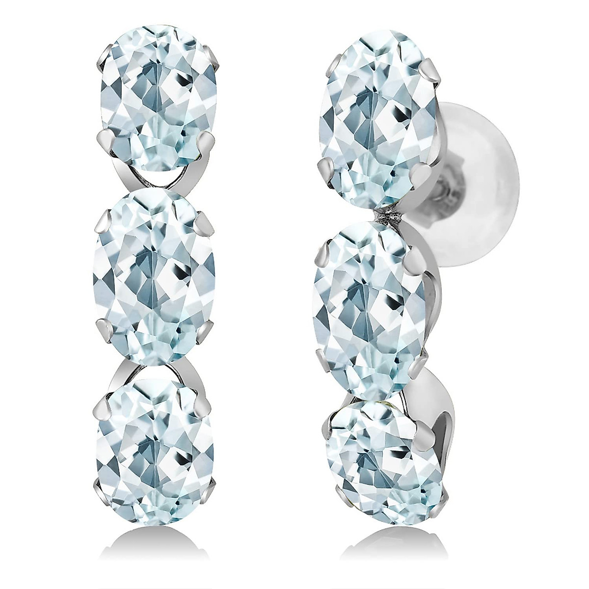 Gem Stone King 14K White Gold Sky Blue Aquamarine Hoop Earrings For Women (3.00 Cttw, Gemstone Birthstone, Oval 6X4MM)