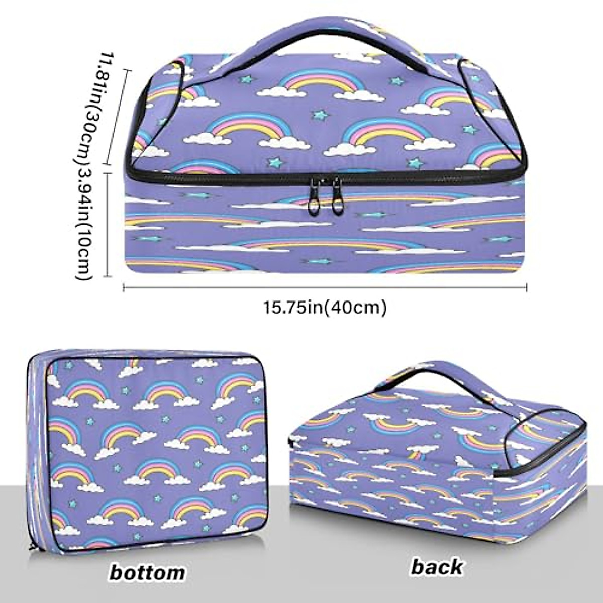 Kcldeci Insulated Thermal Food Carrier Insulated Casserole Carrier for Hot or Cold Food,Rainbow and Clouds Cartoon Insulated Tote Bag for Potluck Cookouts Parties Picnic,Lasagna Lugger