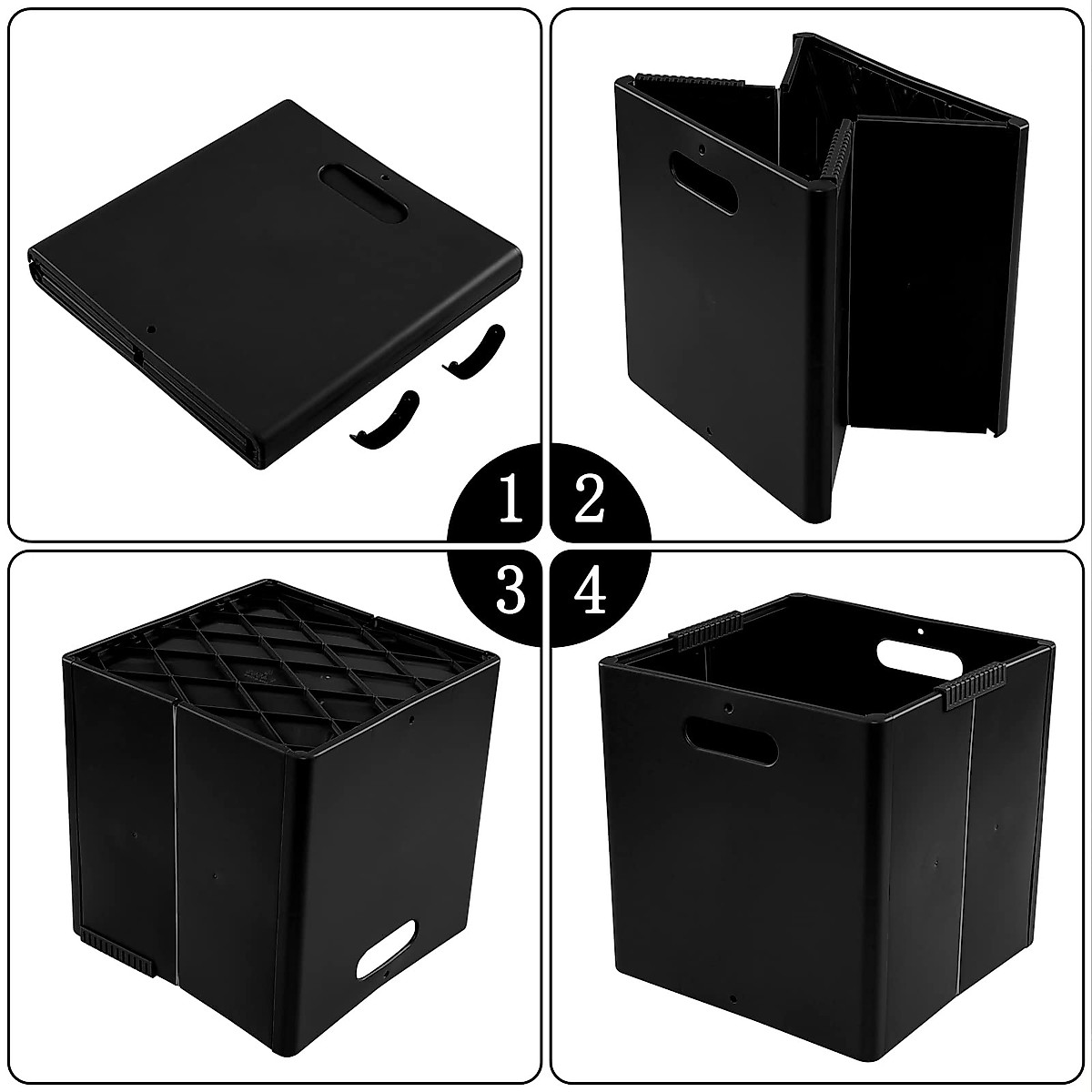 Xyskin Set of 4 Collapsible Plastic Storage Cubes Organizer with Handles, Foldable Cube Storage Baskets, Black