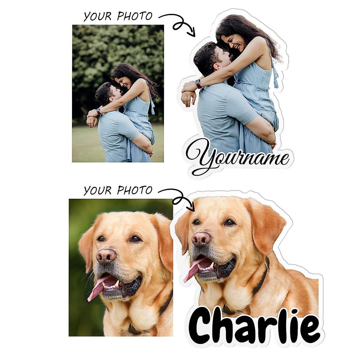 Personalized Pets Photo Sticker Custom Your Own Pet Dog Cat Photo Text Name Images Customized Vinyl KissCut Sticker Water-Resistant Laptop Phone Guitar Water Bottle Bumper Stickers Decals Gifts Idea