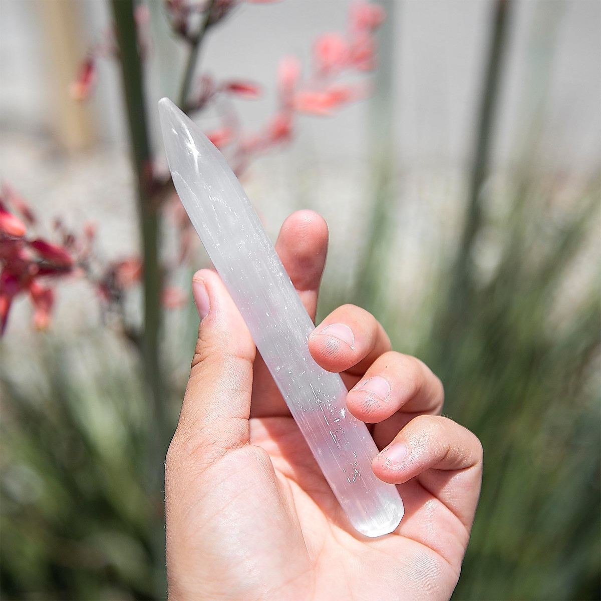 7 pcs Selenite Sampler Set / Healing Kit: 1 Selenite Tower, Palm Stone-1 Oval 1 Heart, 3 Wands-Blunt Pointed and Raw,and 1 Desert Rose with a Certificate of Authenticity