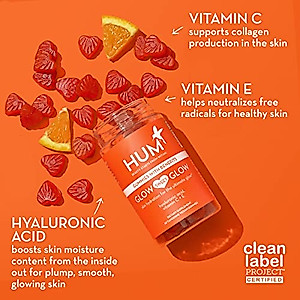 HUM Glow Sweet Glow Skin Supplement & Beauty Gummies - Hyaluronic Acid, Vitamin C + Vitamin E Gummies for Hydrated Skin - Collagen Gummies for Smooth Lasting Plump & Glowing Skin (60 Vegan Gummies)