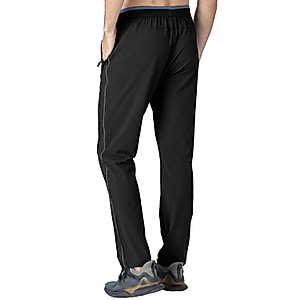 Rdruko Men's Sweat Pants Lightweight Workout Gym Jogging Track Athletic Pants Zipper Pockets Black Gray X-Large