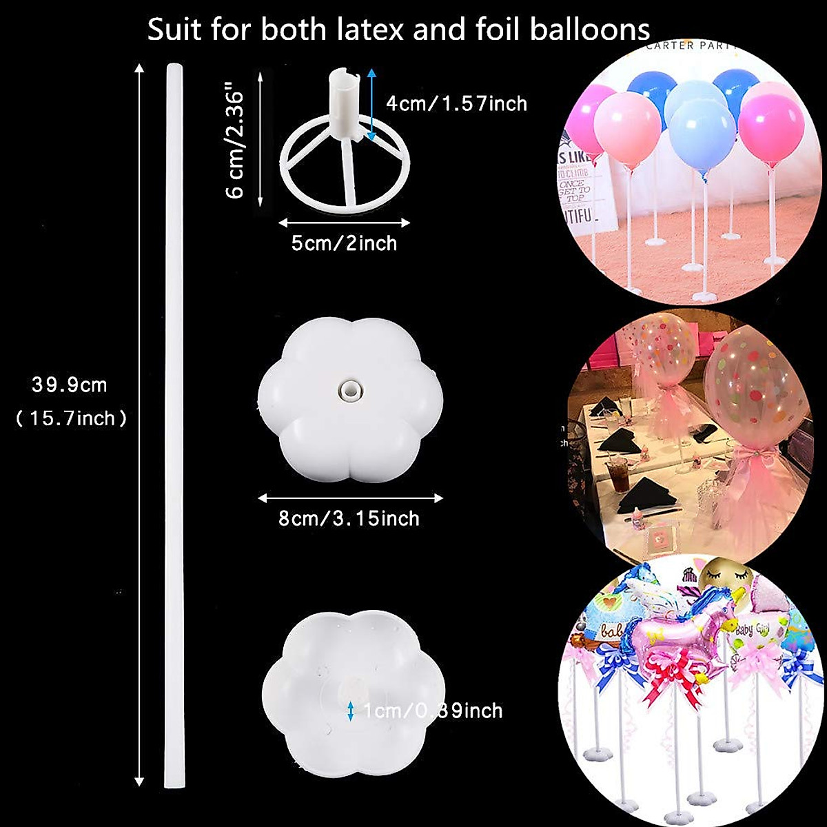 Balloon Stand Kit, 15 pack Balloon Stick Holder with Base for Table Top Centerpiece Party Decoration, Reusable Balloon Column Stand Suit for Happy Birthday/Baby Shower/Wedding Parties