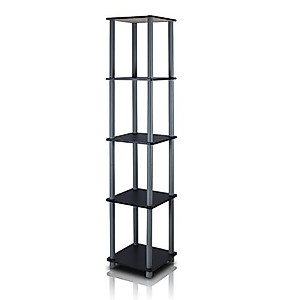 FURINNO Turn-N-Tube 5-Tier Corner Square Rack Display Shelf, Round, Light Cherry/Black