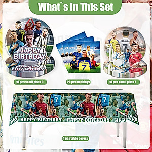 Soccer Birthday Decorations, 20 Pcs Plates 20 Pcs Napkins 1 Pc Tablecloth 43"x71" for Football Soccer Star Birthday Party Supplies Party Decorations Paper Tableware For Boys Girls Birthday Party