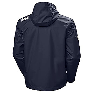 Helly Hansen Men's Crew Hooded Midlayer Fleece Lined Waterproof Raincoat Jacket, 597 Navy, Large