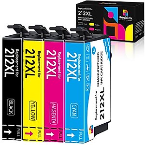 Hookink Remanufactured Ink Cartridge Replacement for Epson 212XL 212 XL T212 Work with Workforce WF-2850 WF-2830 Expression Home XP-4100 XP-4105 Printer 4-Pack (2024 firmware Version)