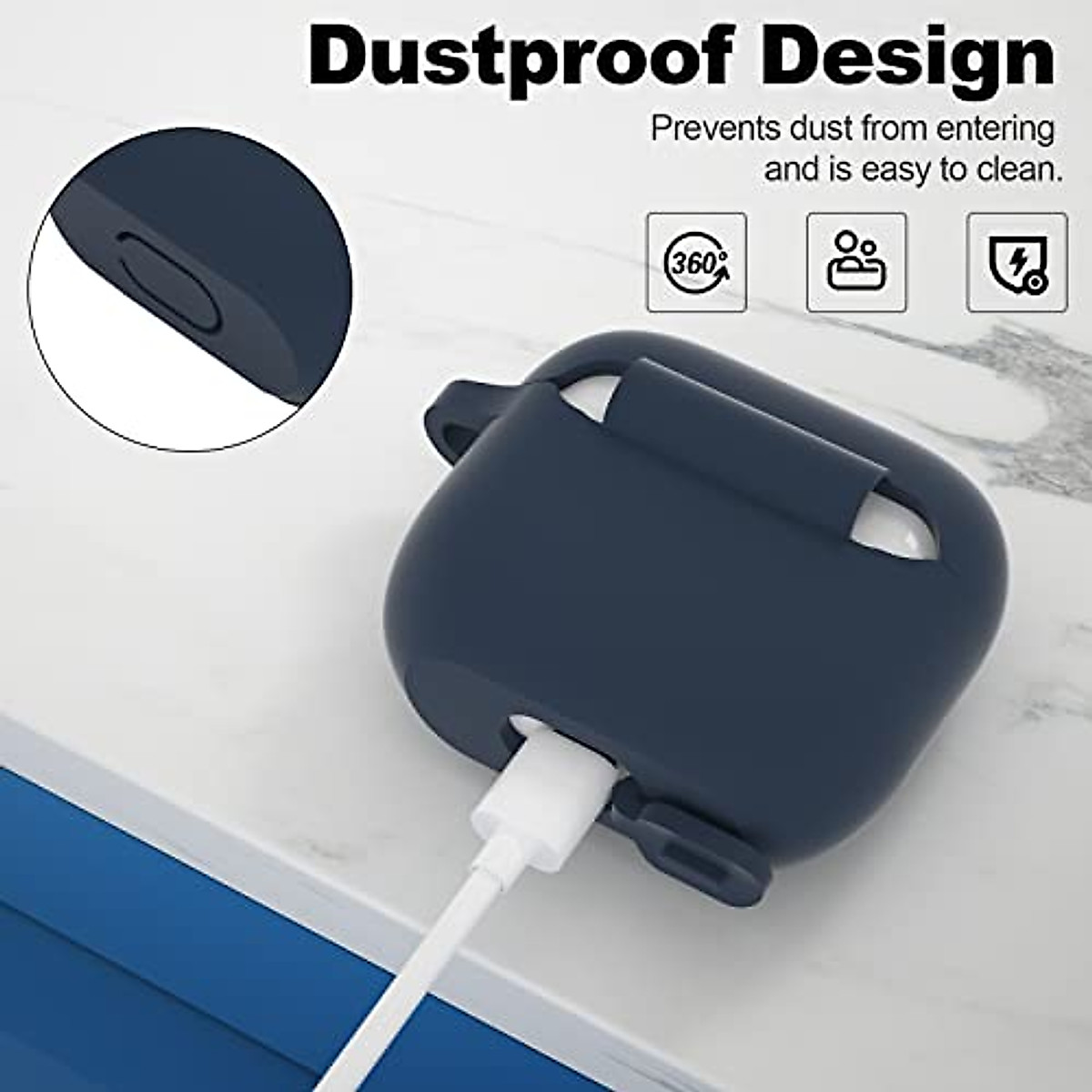 ATUAT AirPods 3 Case, Protective Silicone Cover for AirPods 3rd Generation Case 2021, Wireless Charging - Dark Blue