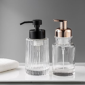 Easy Tang Glass Foaming Soap Dispenser with Black Pump, 12 OZ Vintage-Inspired Modern Glass Refillable Bottle for Bathroom Vanity Countertop and Kitchen