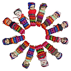 Meximart 12 Super Cute Handmade Worry Dolls + 1 Free Mayan Fabric Bag - Handmade Worry Doll for Our Mayan Worry Dolls Set - Worry Dolls Mayan (12 Worry Dolls + 1 Bag)