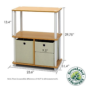 Furinno Go Green 3-Tier 2-Bins Multipurpose Storage Shelf, 2-Pack, Dark Cherry/Black