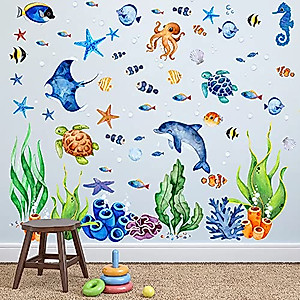 Ocean Fish Wall Decals Stickers Under The Sea Wall Decal Stickers Removable Sea Life Marine Animal Sticker Underwater Ocean Creatures Wall Decor for Kids Girls