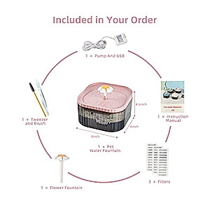 JEERAMIA 85oz/2.5L Cat Water Fountain, Ultra Quiet Pet Water Dispenser with Smart Pump and 3 Replacement Filters, Automatic Flower Fountain for Dog & Cat (Pink)