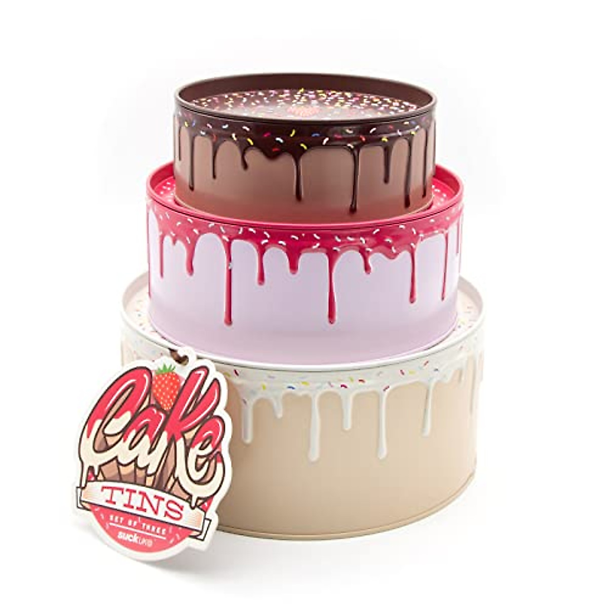 Suck UK Cake Boxes Cake Container & Cookie Tins With Lids For Gift Giving Nesting Cake Storage Container With Tiered Design Cupcake Cookie Jar For Kitchen Decor Baking Gifts Set of 3