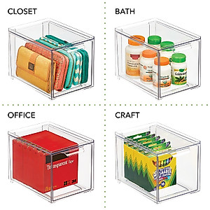 mDesign Plastic Pantry Organization and Storage Bin w/Pull Out Drawer - Slim Stackable Kitchen Supplies Storage Container for Organizing Cabinet, Fridge, Freezer - Lumiere Collection - 2 Pack - Clear