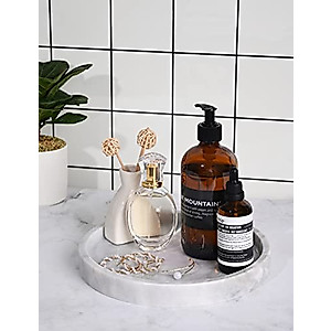 Natural Marble Round Vanity Tray 10", Decorative Tray for Bathroom Kitchen, Jewelry Ring Dish Holder, Perfume Organizer