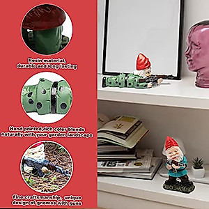 HNHMT 3Pcs Garden Gnomes,Mini Military Garden Gnome with Guns,Resin Soldier Gnomes Statue,Naughty Dwarf Statue,Gnome Garden Figurines Gifts for Women,Funny Gnome Decorations for Home Patio Yard Lawn
